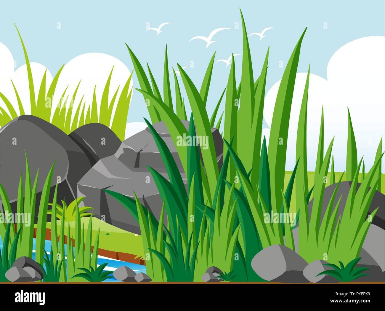 Garden scene with rocks and grass illustration Stock Vector Image & Art ...