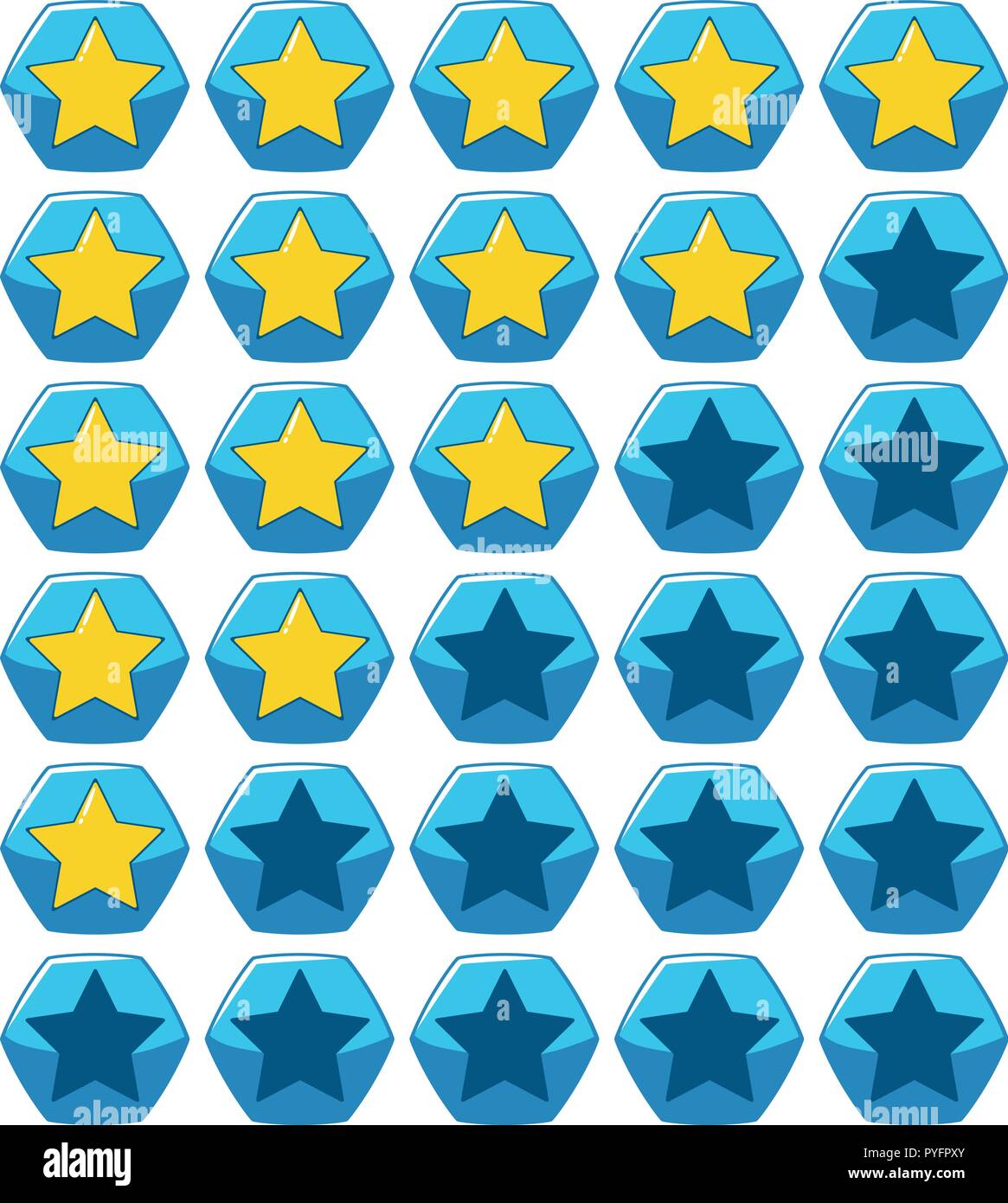 Sticker design for yellow stars on blue hexagon illustration Stock ...