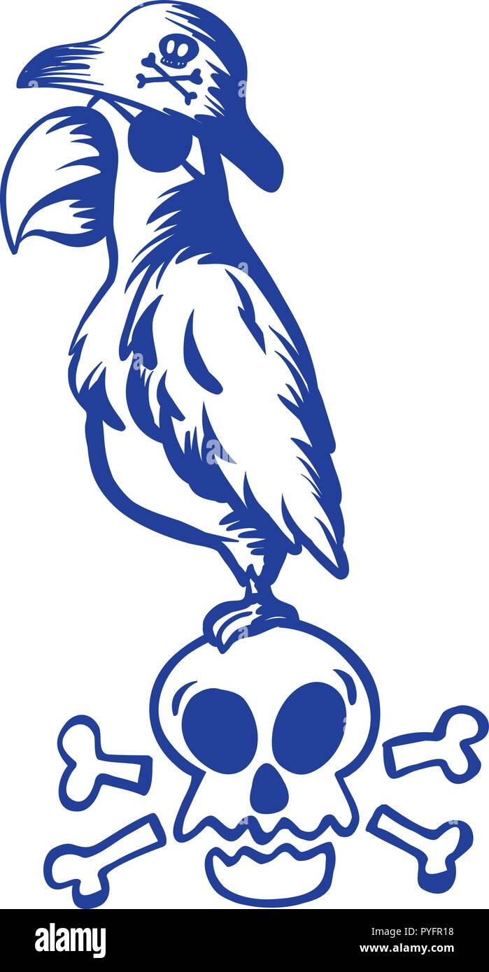 Pirate macaw standing on skull illustration Stock Vector Image & Art ...