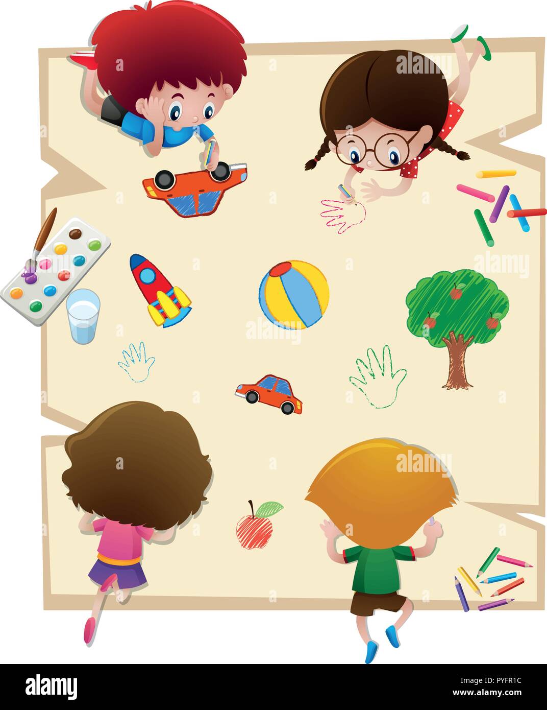Kids drawing on big paper illustration Stock Vector Image & Art - Alamy
