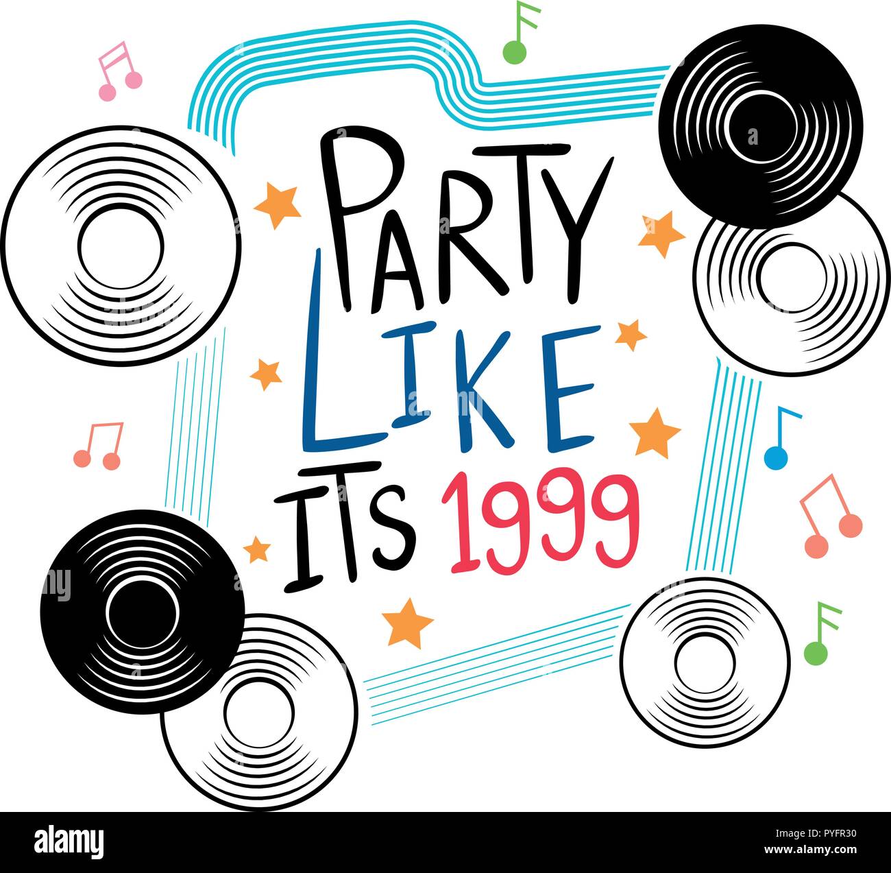 Word expression for party like its 1999 with music notes in background ...