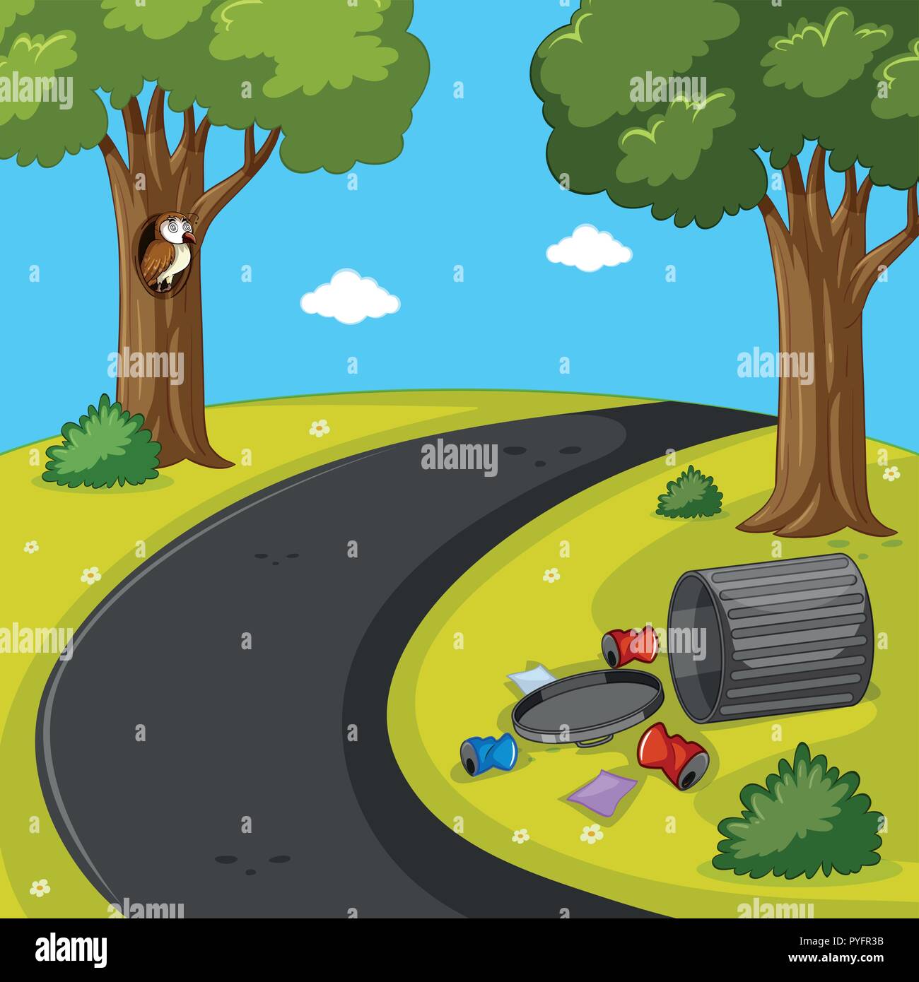 Park scene with trash on the lawn illustration Stock Vector Image & Art ...