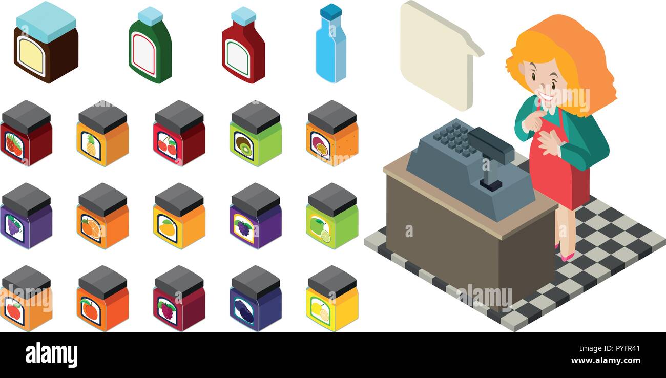 3D design for shopkeeper and different products illustration Stock ...