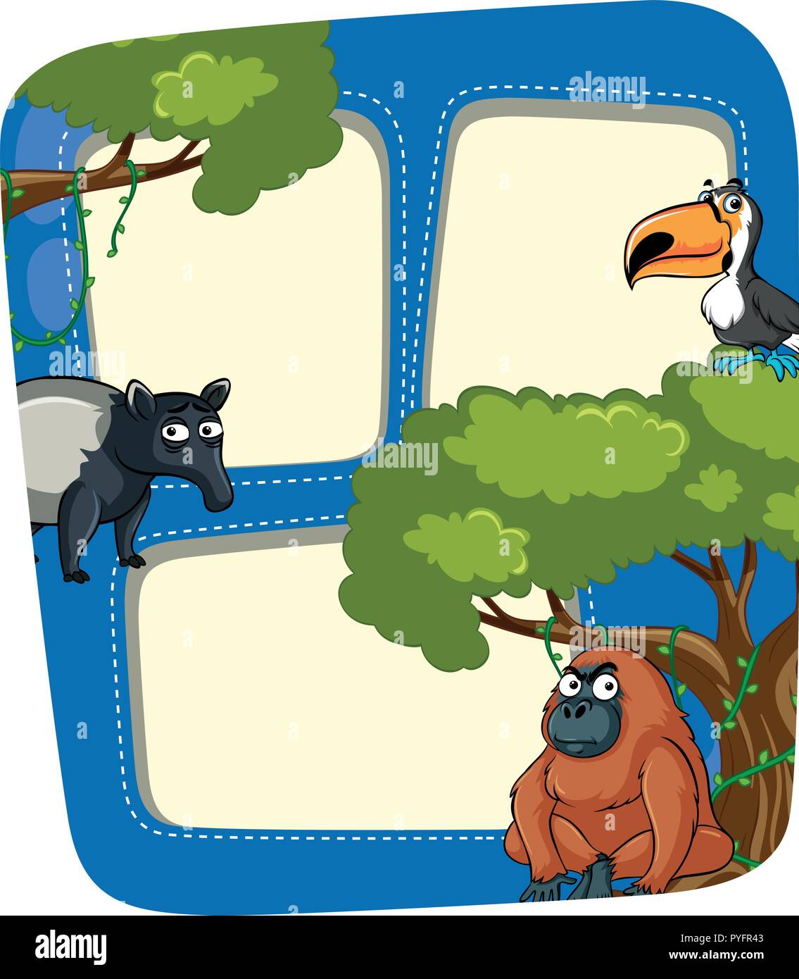 Frame template with wild animals in jungle illustration Stock Vector ...