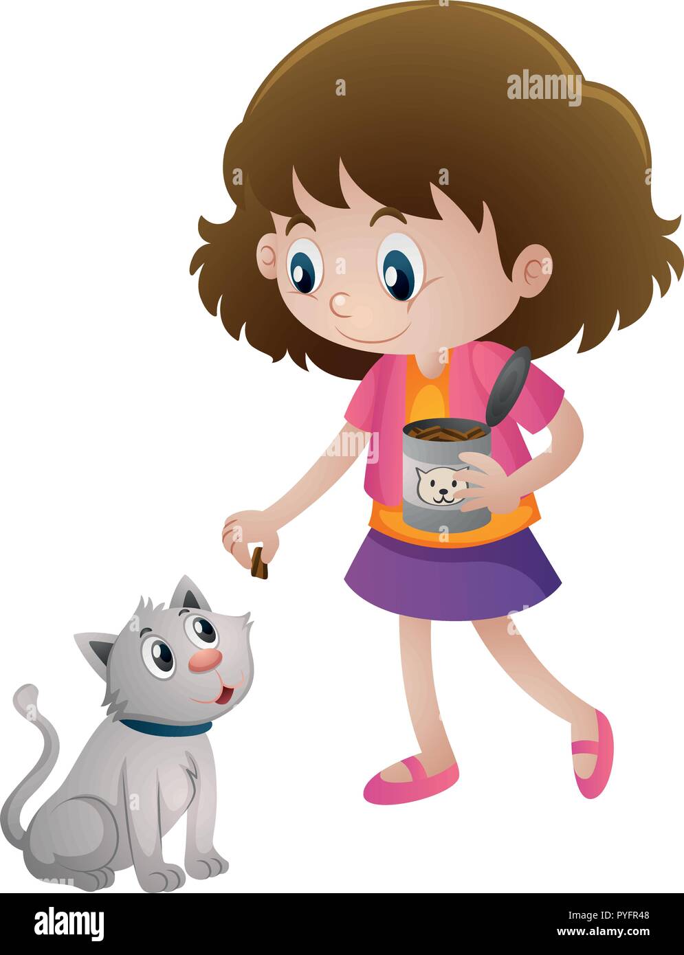 Little girl feeding pet cat illustration Stock Vector Image & Art - Alamy