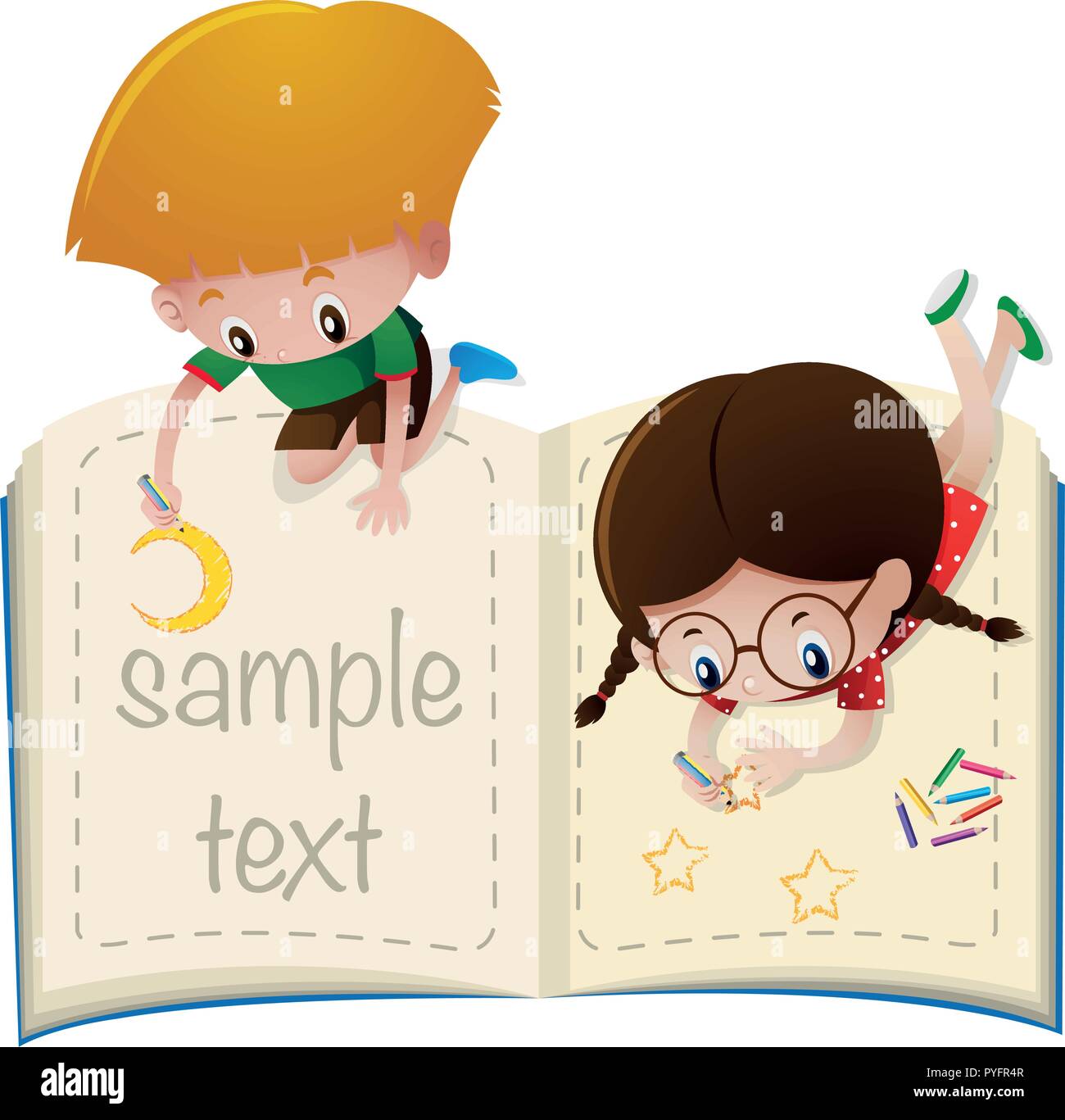 Sample text template with kids drawing illustration Stock Vector Image ...