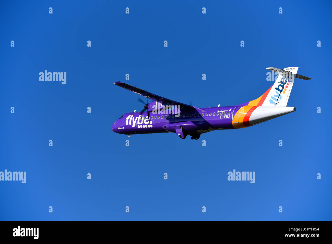 flybe ATR 72 -600 EI-FMJ airliner plane taking off in blue sky from ...