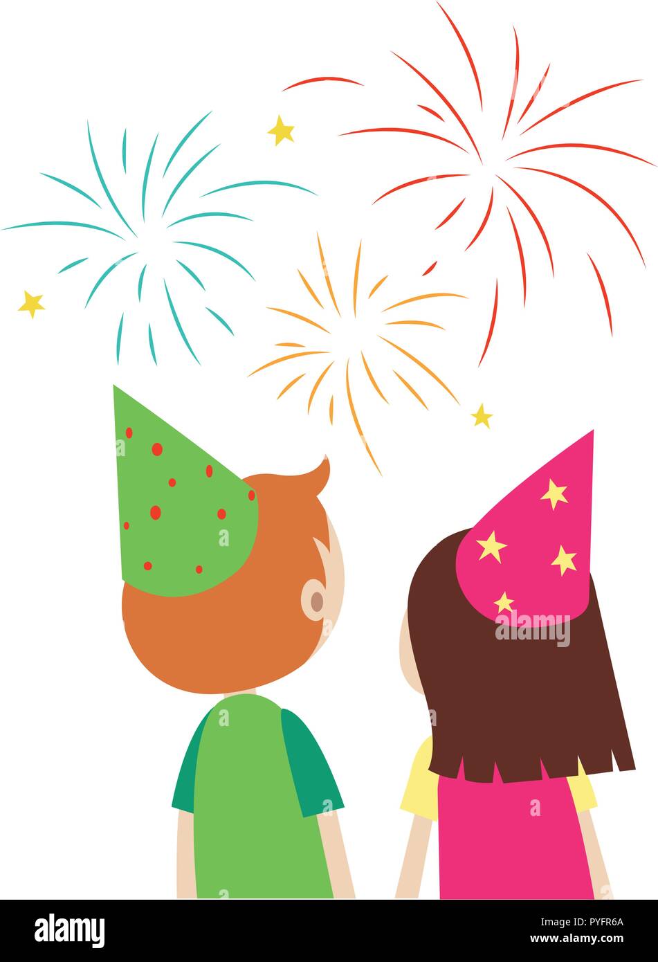 Boy and girl looking at fireworks illustration Stock Vector Image & Art ...