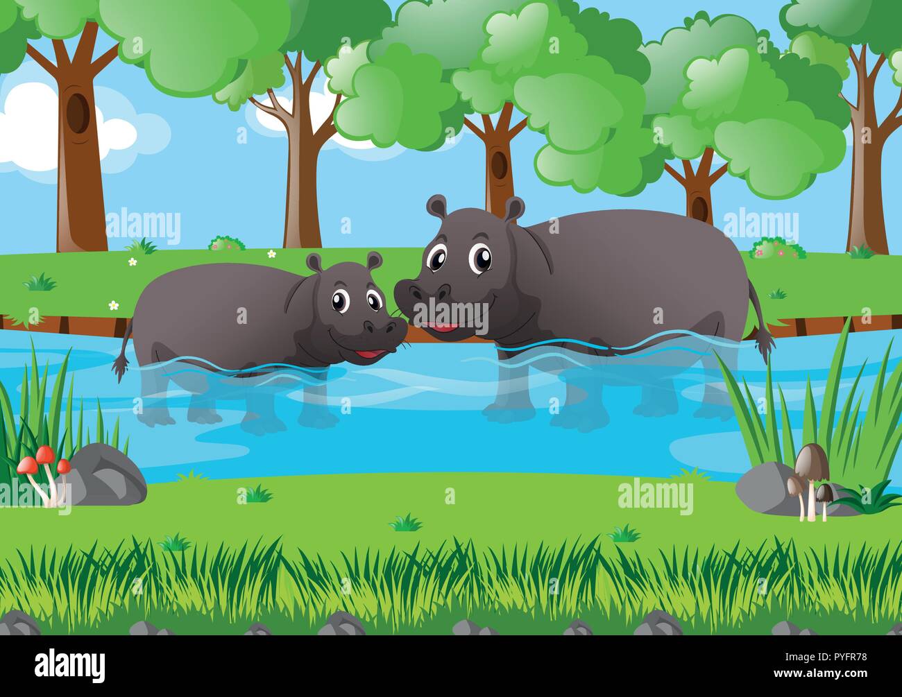 Two hippo in the river illustration Stock Vector Image & Art - Alamy