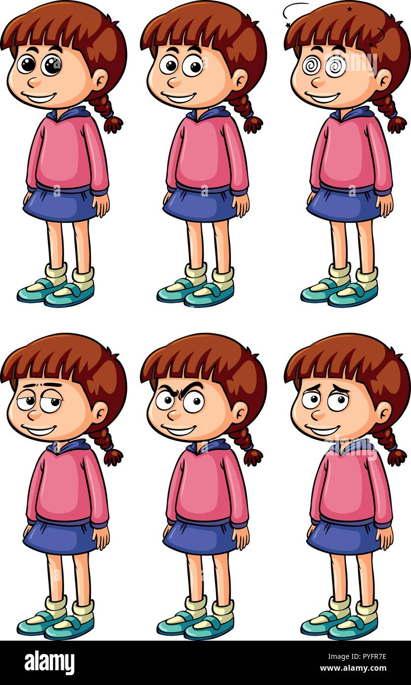 Girl with different facial expressions illustration Stock Vector Image ...