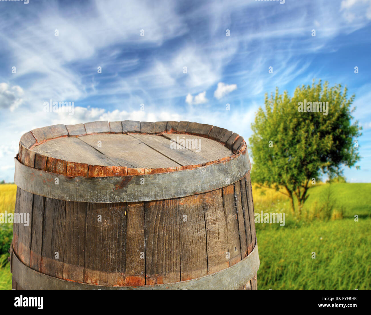 empty barrel for product display montages Stock Photo - Alamy