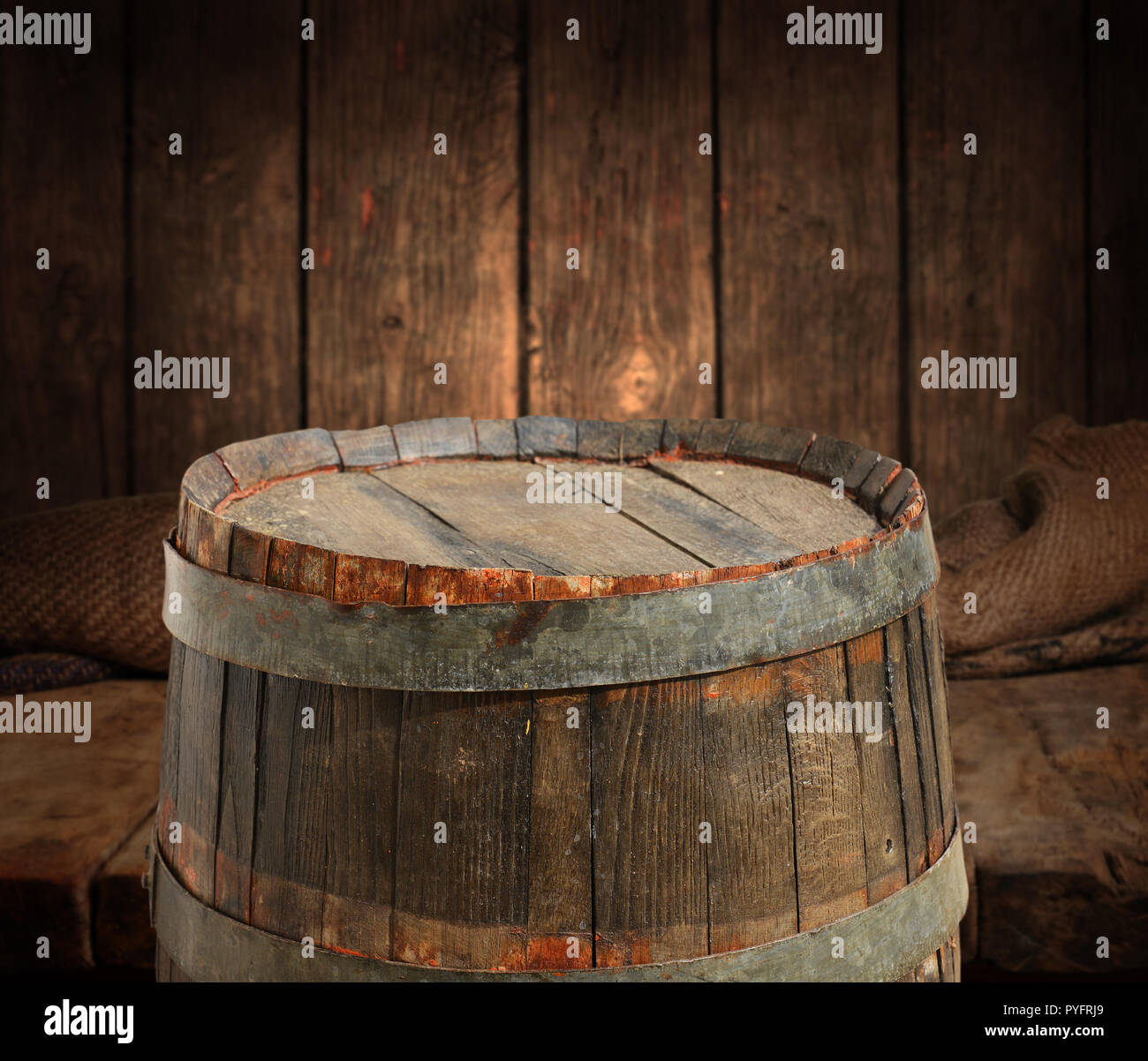 empty barrel for product display montages Stock Photo - Alamy