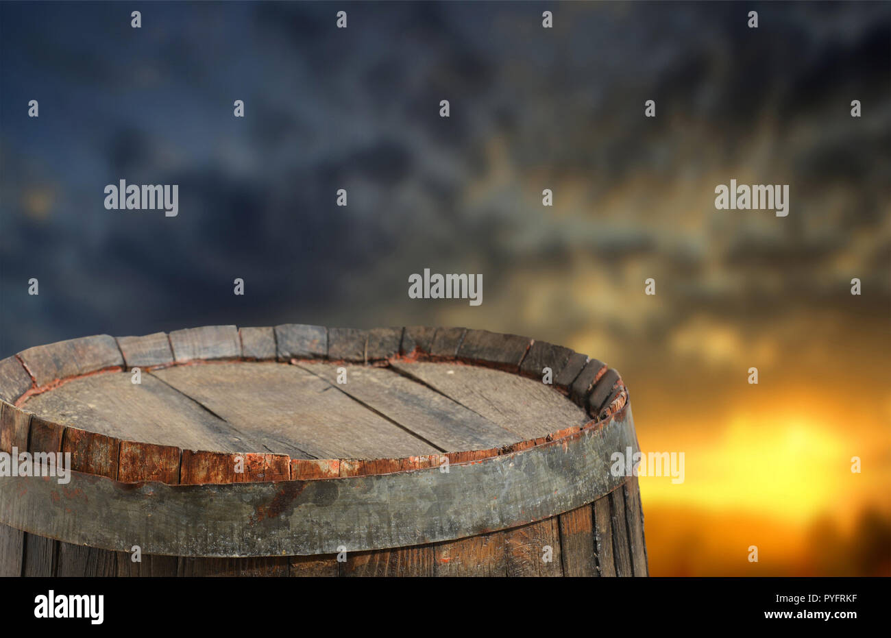 empty barrel for product display montages Stock Photo - Alamy