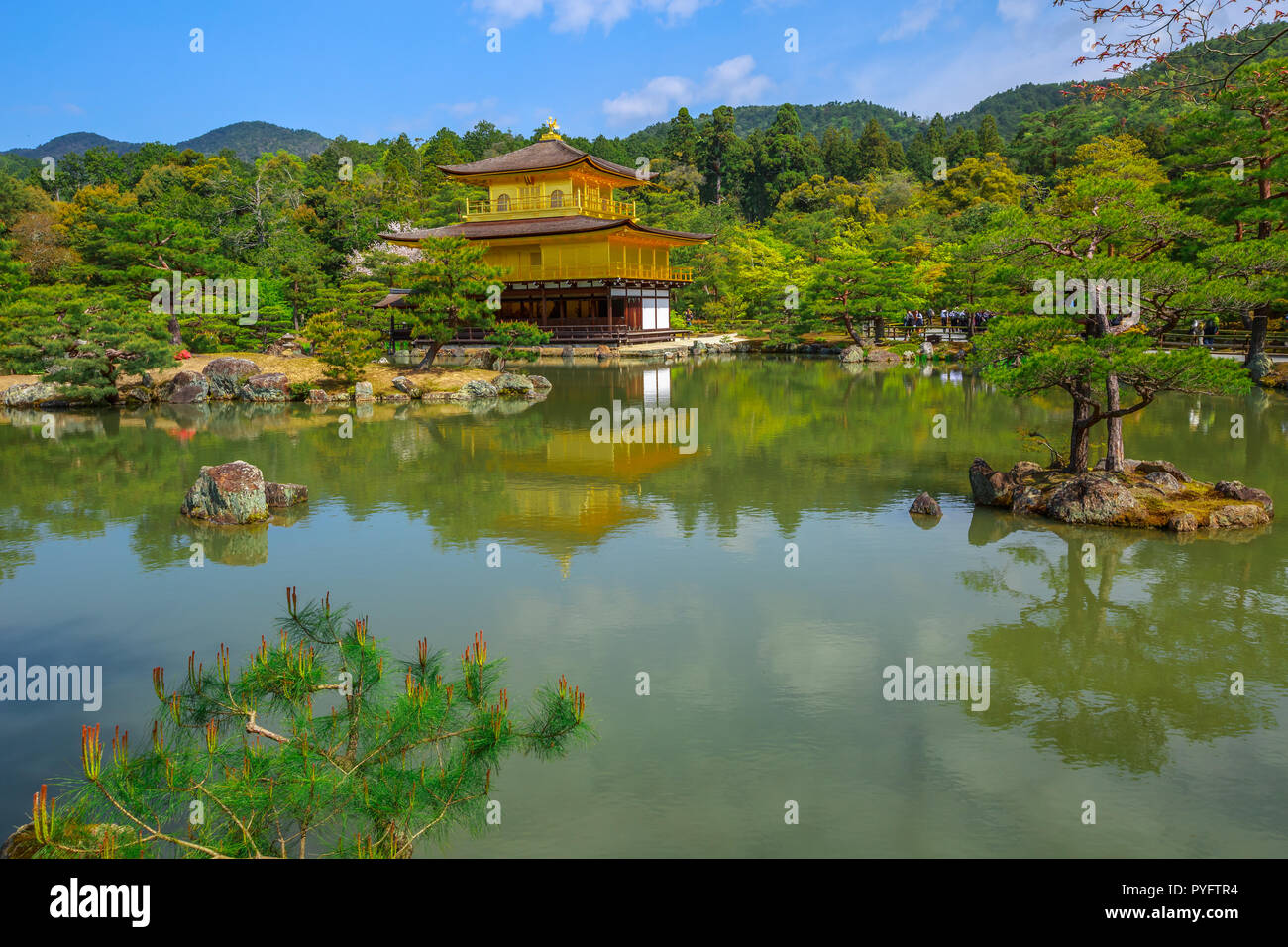 Kinkakuji Golden Pavilion Unesco site of Kyoto, reflected on lake.The ...
