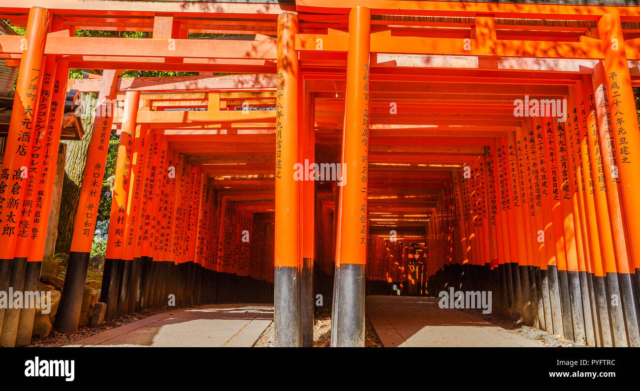 Kyoto, Japan - April 28, 2017: Double vermillion torii gates winding up ...