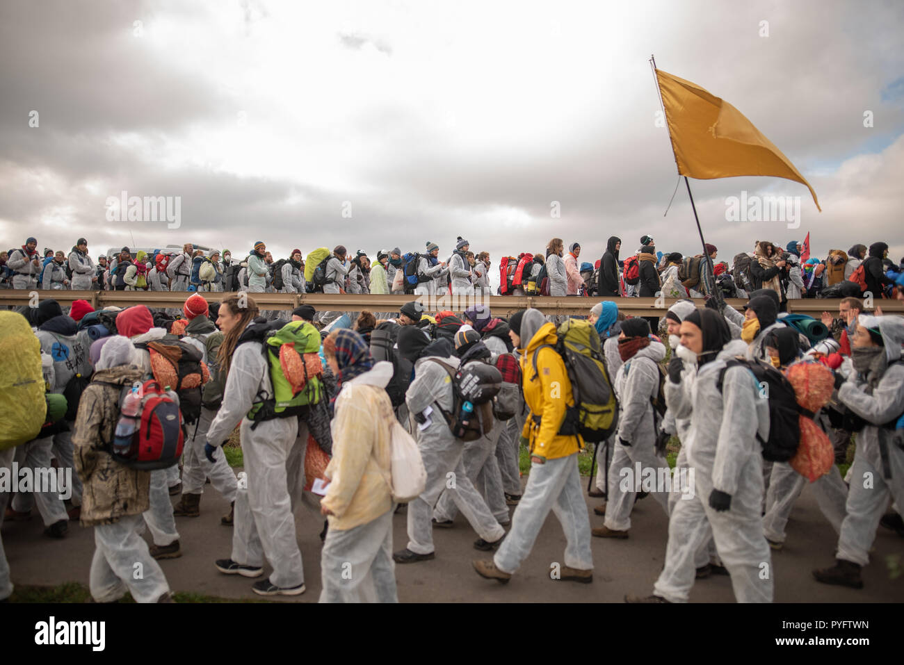 Protesters during a protest campaign of the Climate Alliance 'Ende ...