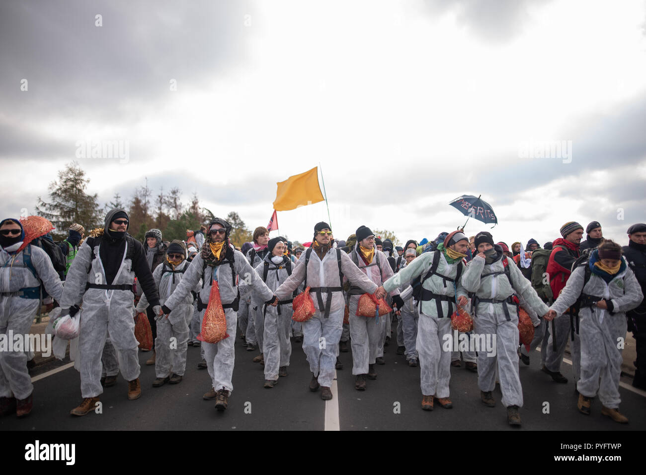 Protesters during a protest campaign of the Climate Alliance 'Ende ...
