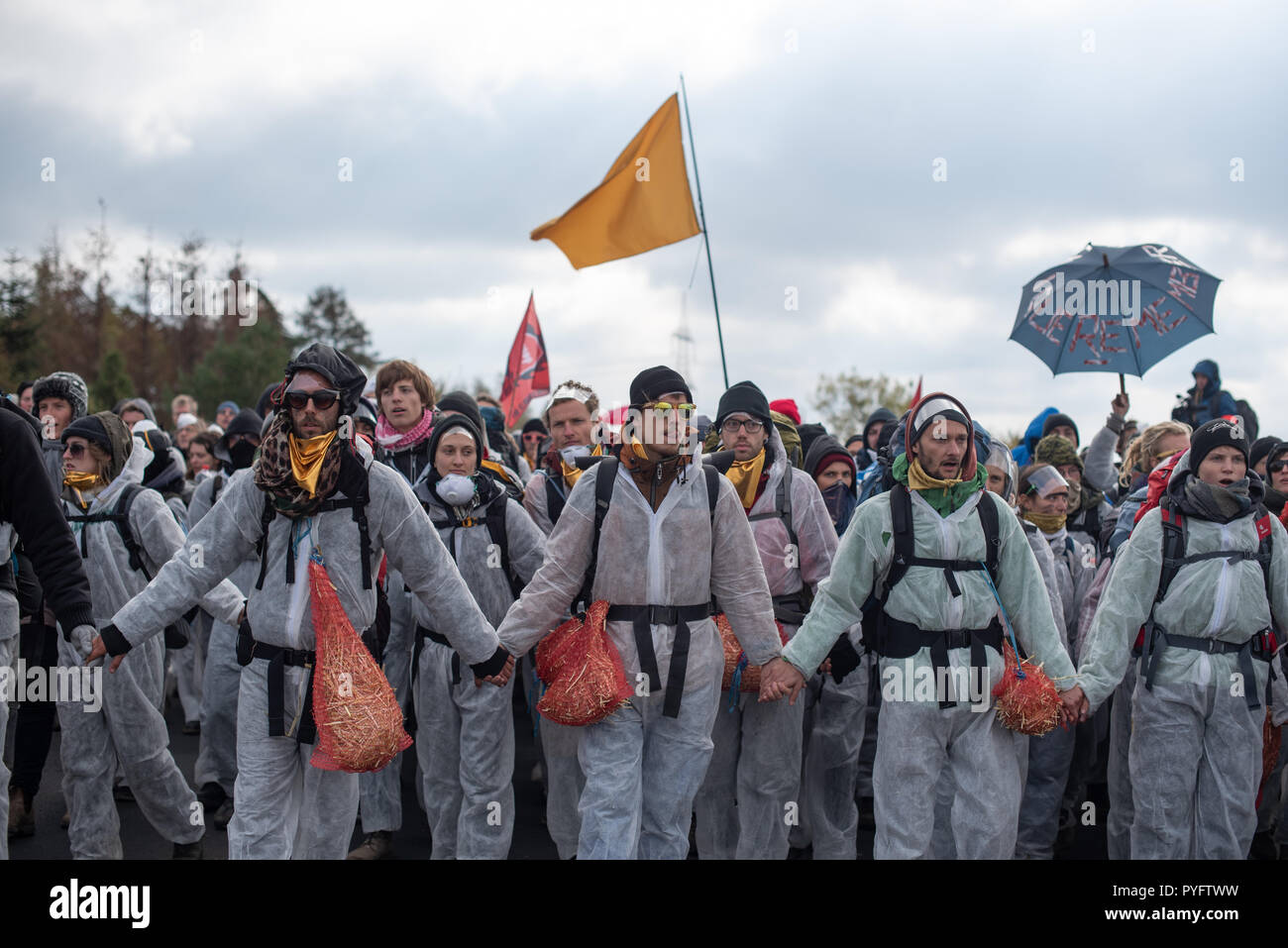 Protesters during a protest campaign of the Climate Alliance 'Ende ...