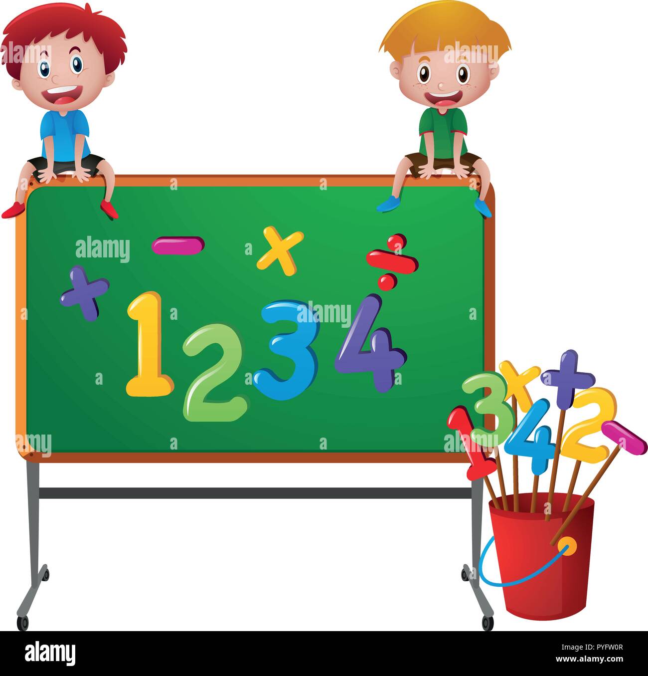 Two boys and numbers on board illustration Stock Vector Image & Art - Alamy