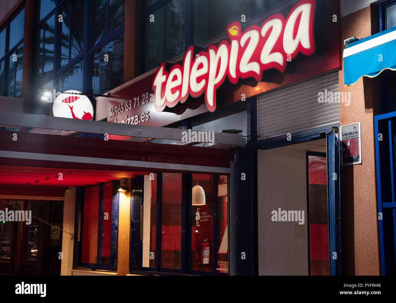 Spanish fast-food restaurant branch of Telepizza seen in Spain Stock ...