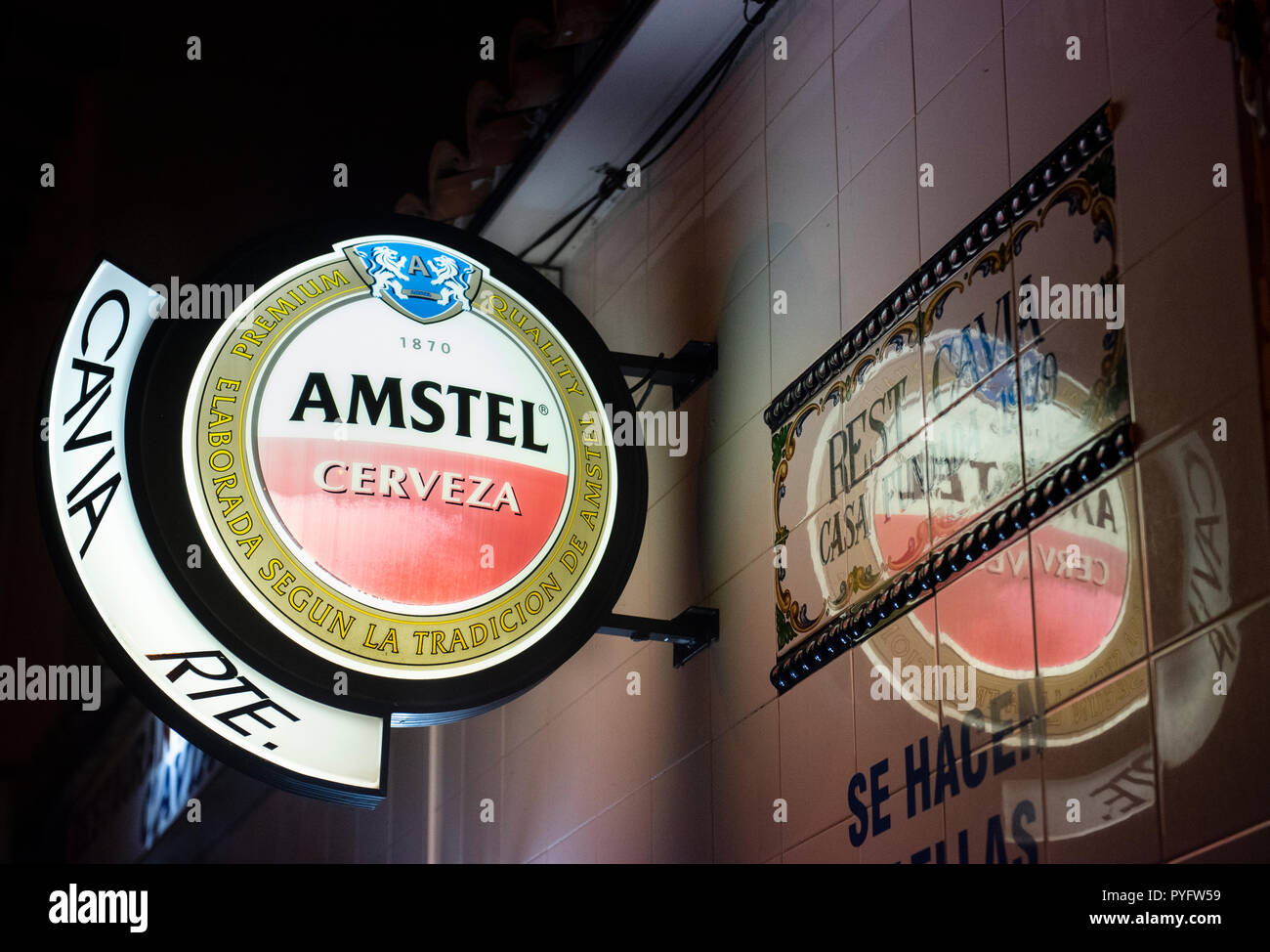 A sign of Dutch beer brand own by the Heineken International, Amstel ...