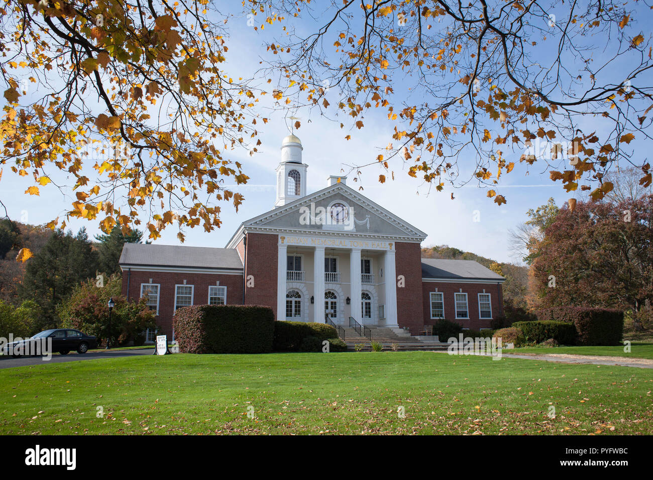 Bryan Memorial Town Hall in Washington Depot, Connecticut, a typical ...