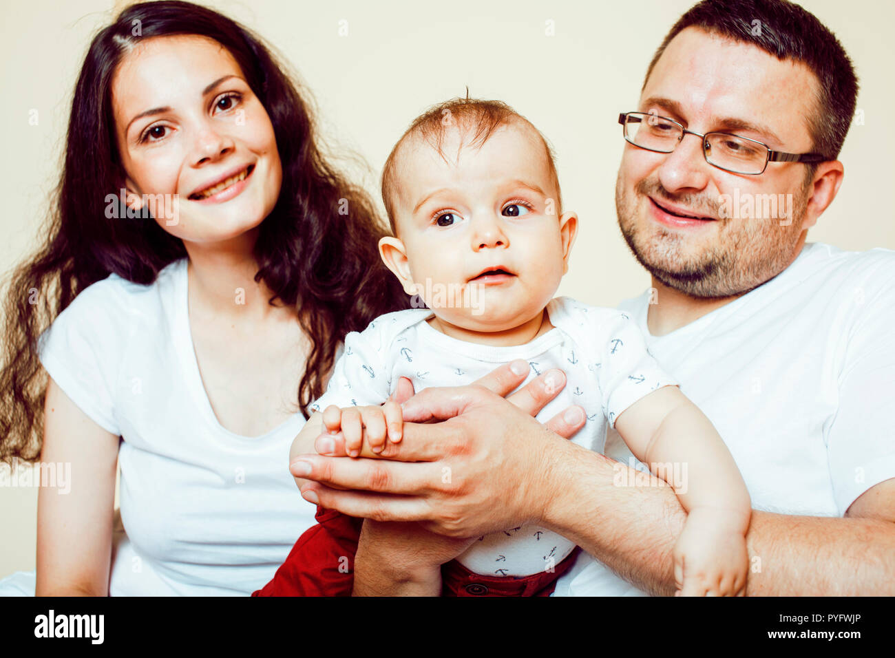 young happy modern family smiling together at home. lifestyle pe Stock ...