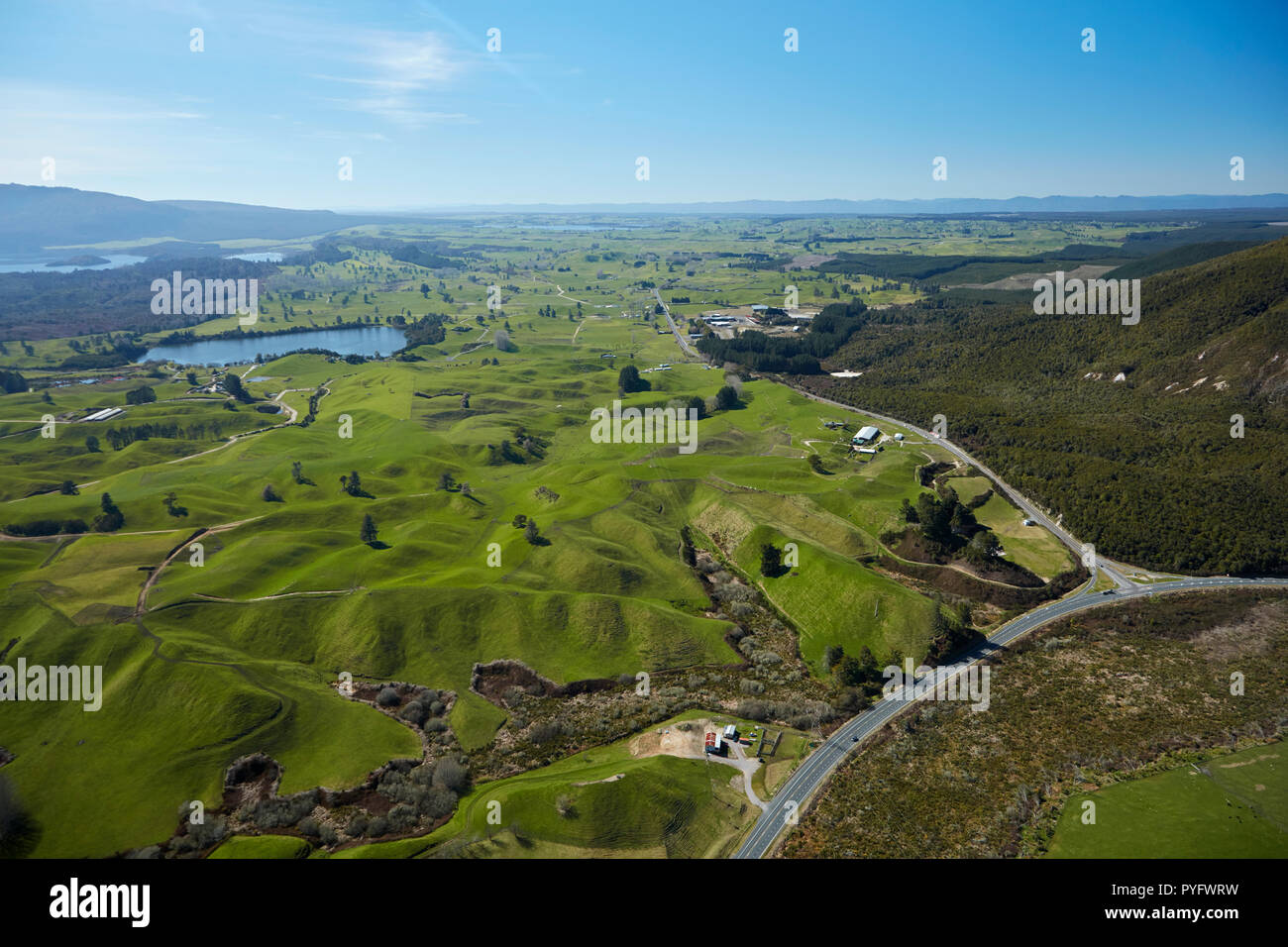 Farmland and intersection of state highways 5 and 38, near Rotorua ...