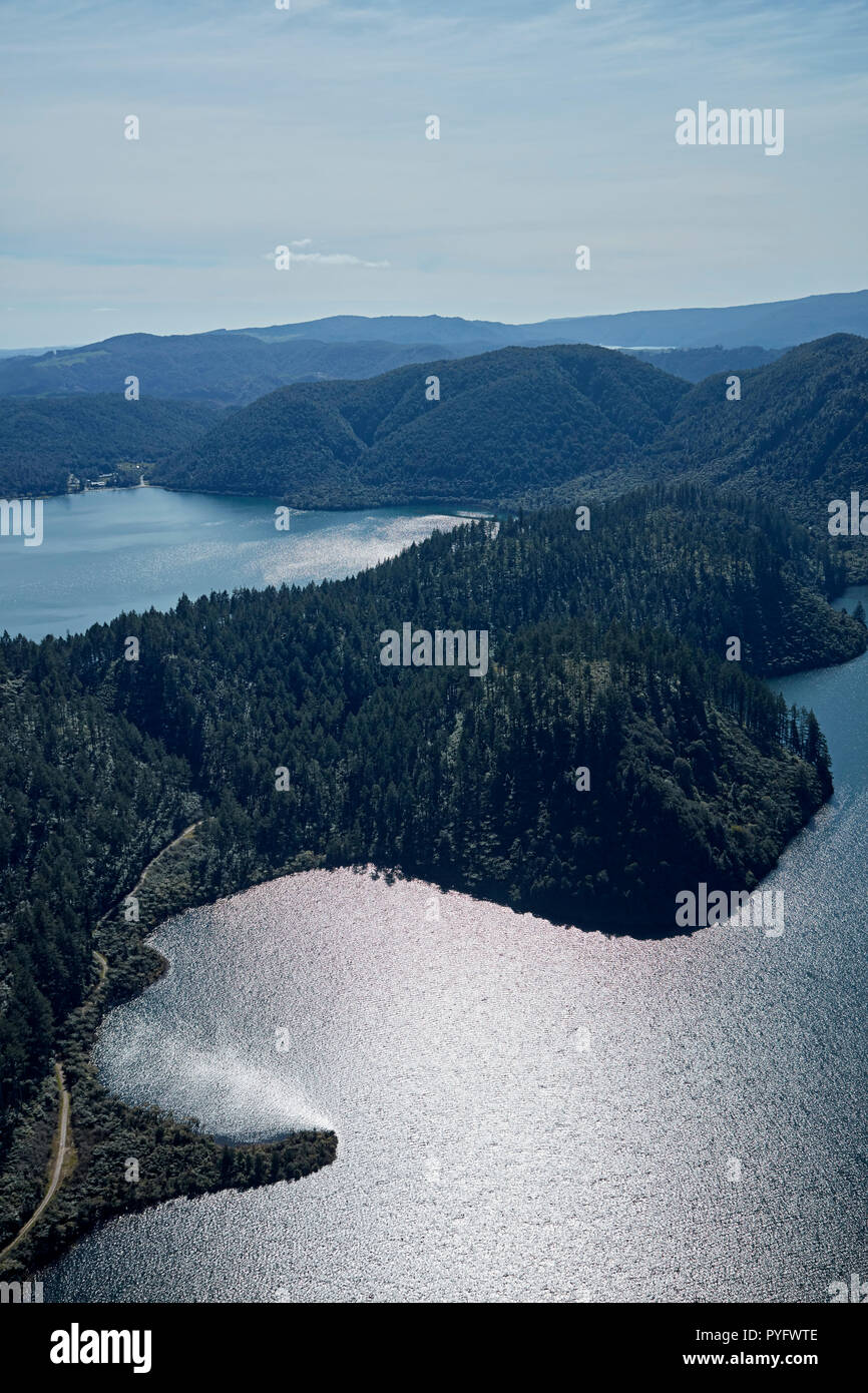 Lake Rotokakahi (Green Lake), native forest, and Lake Tikitapu (Blue ...