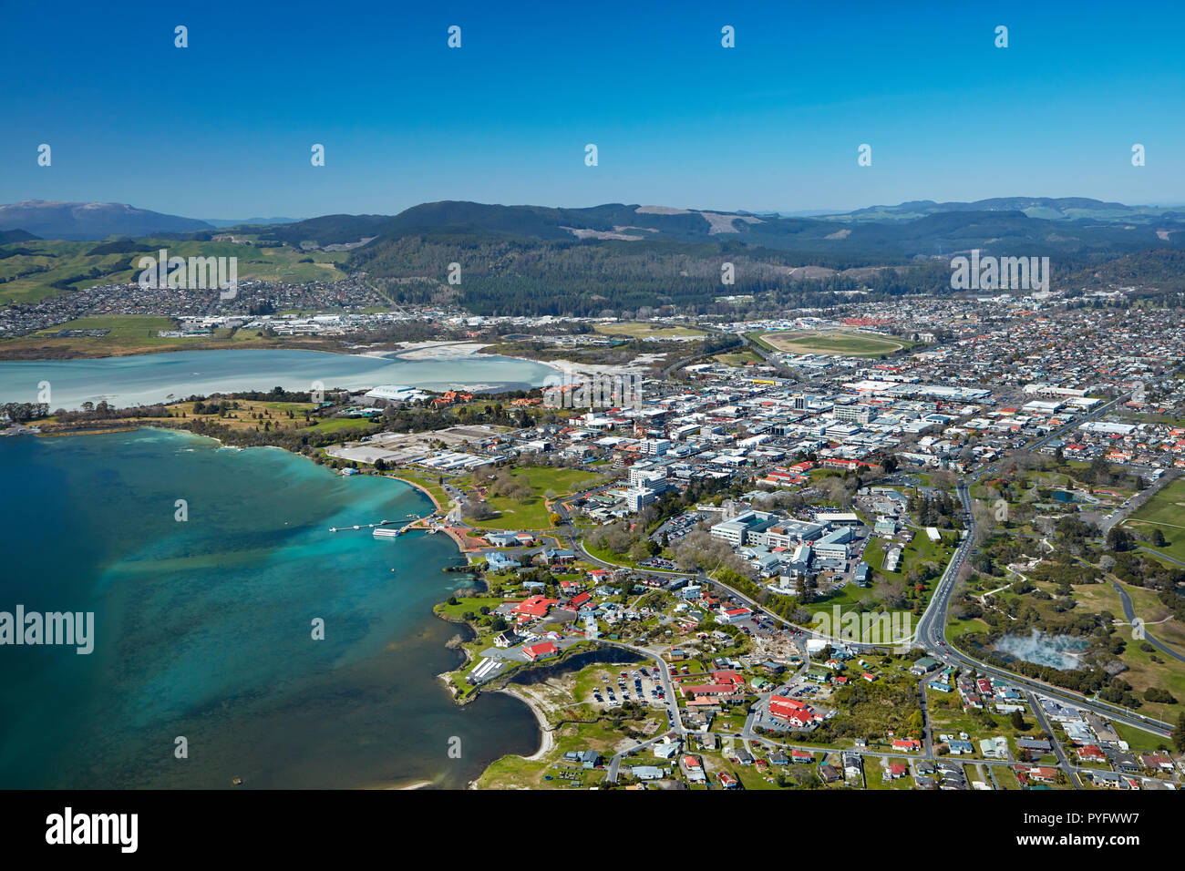 Ohinemutu Maori Village, Lake Rotorua, waterfront, and city centre ...