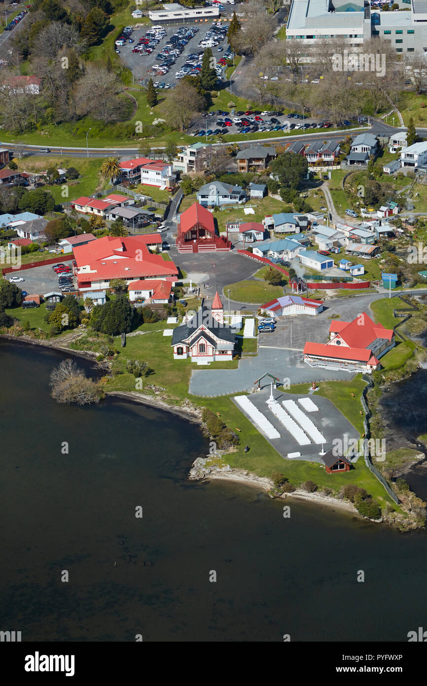 Ohinemutu Maori Village, Rotorua, North Island, New Zealand - aerial ...
