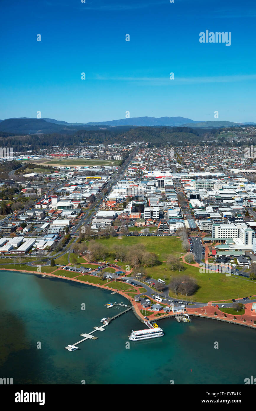 Lakeland Queen paddle steamer, Rotorua Lakefront Reserve, and city ...