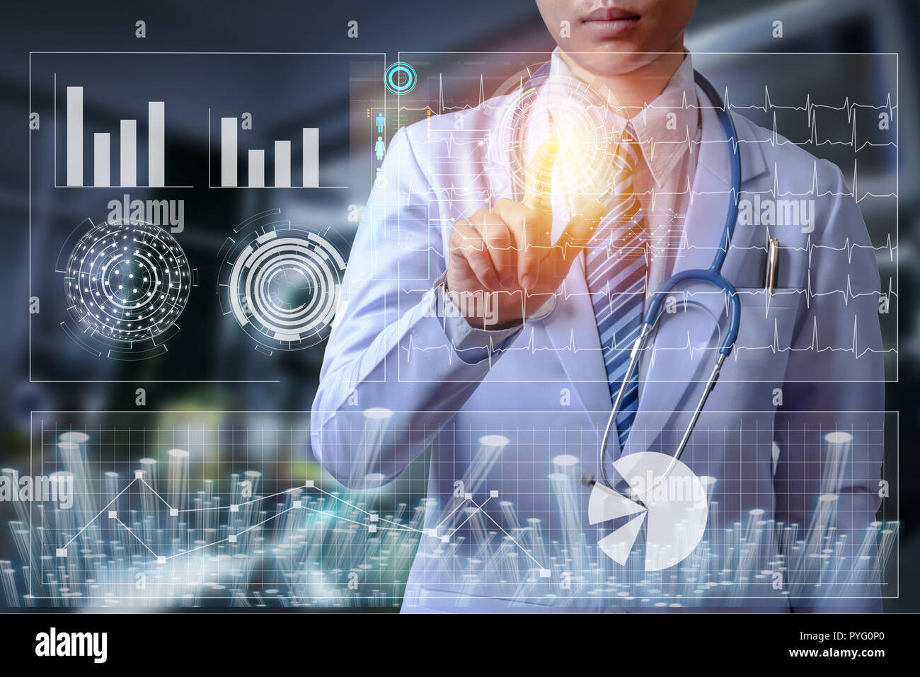 doctor touching on computer screen of futuristic technology screen ...