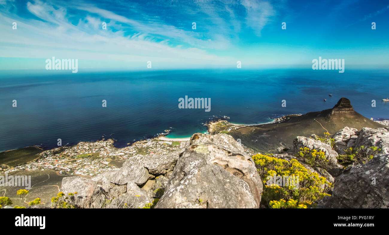View from table mountain to camps bay and lions head hi-res stock ...