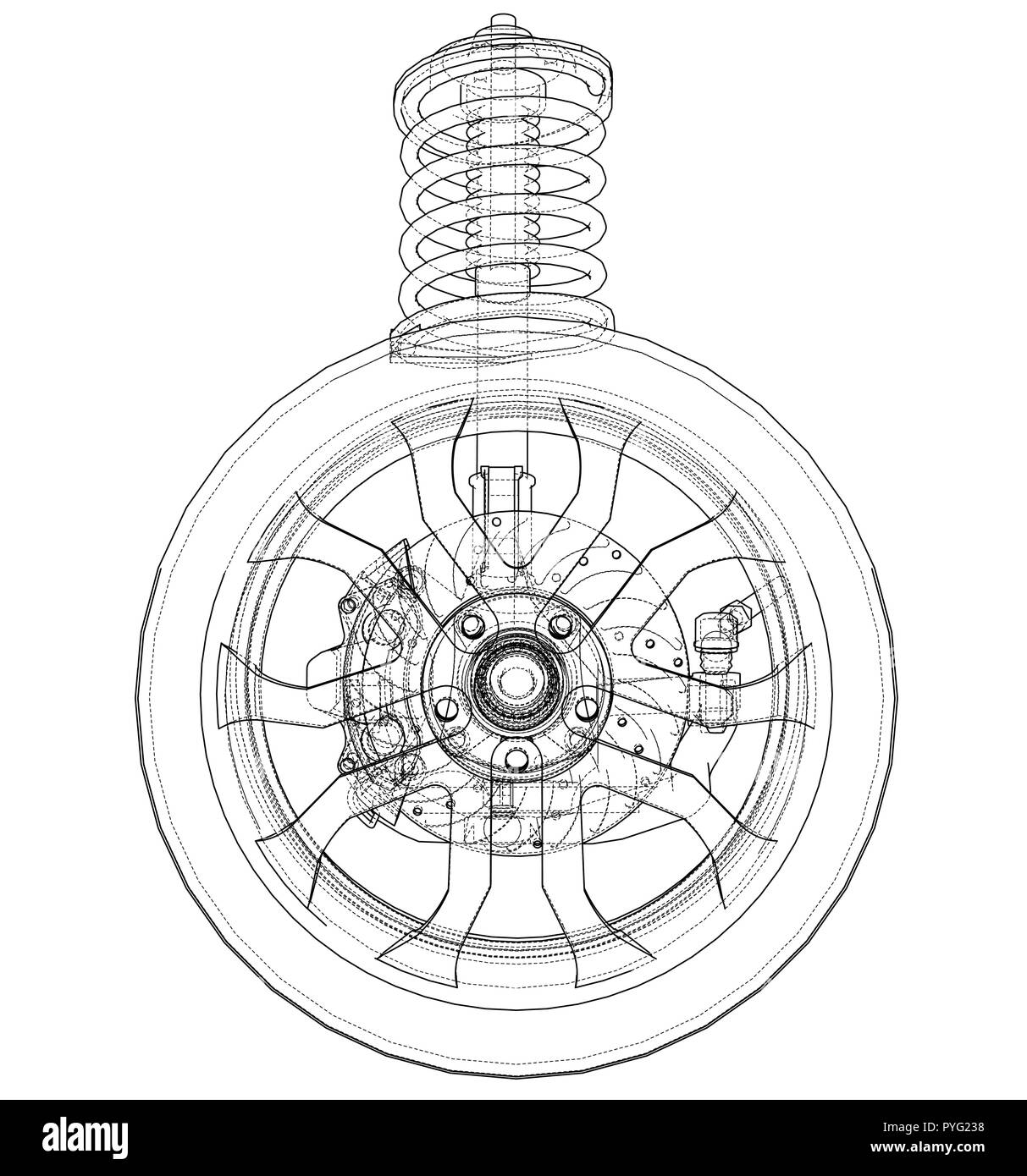 Car suspension with wheel tire and shock absorber Stock Vector Image ...