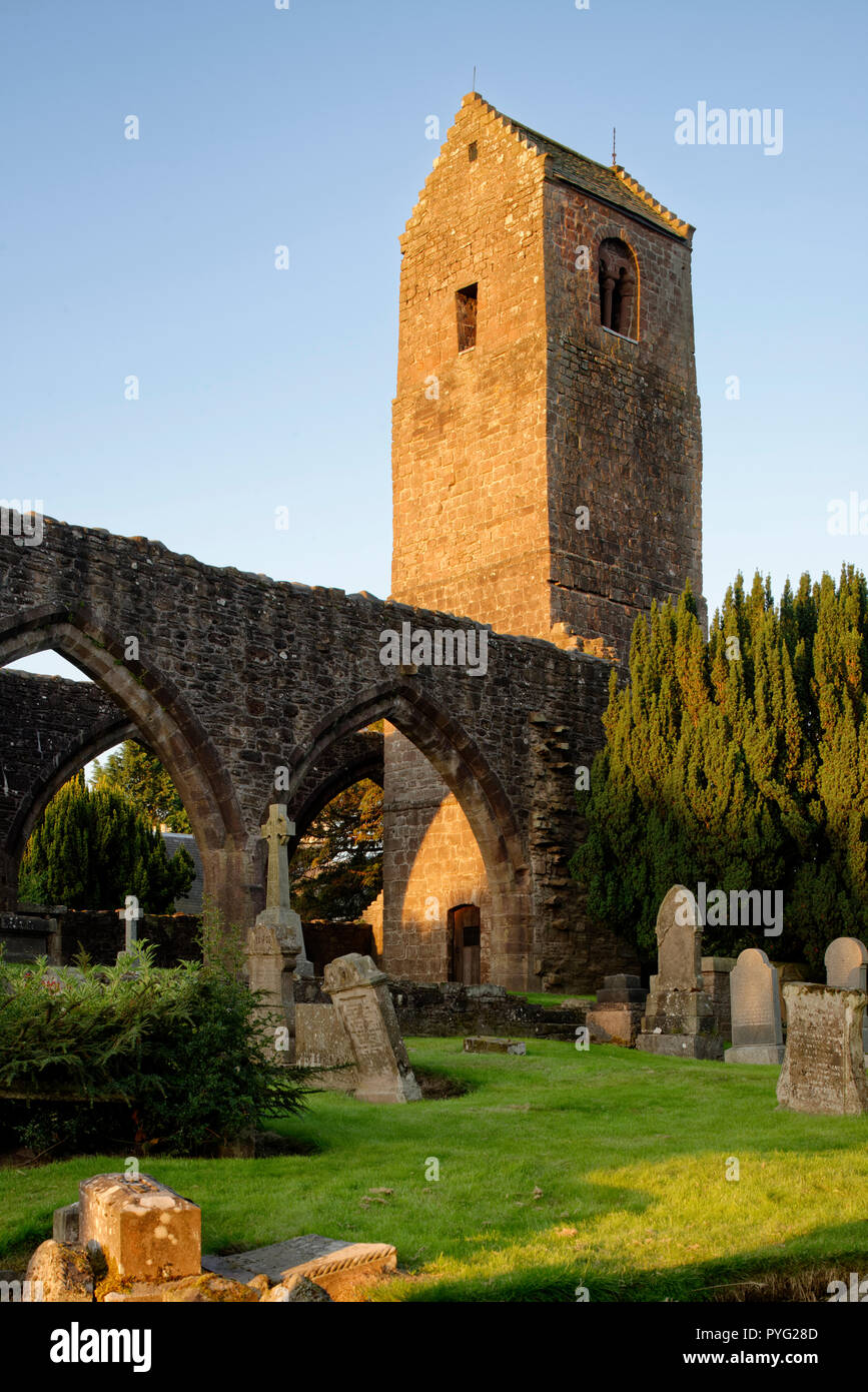 Early Morning Sun on 12th century Muthill Tower and remains of Church ...