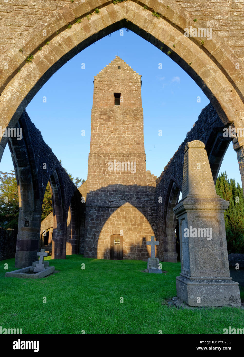 Early Morning Sun on 12th century Muthill Tower and remains of Church ...
