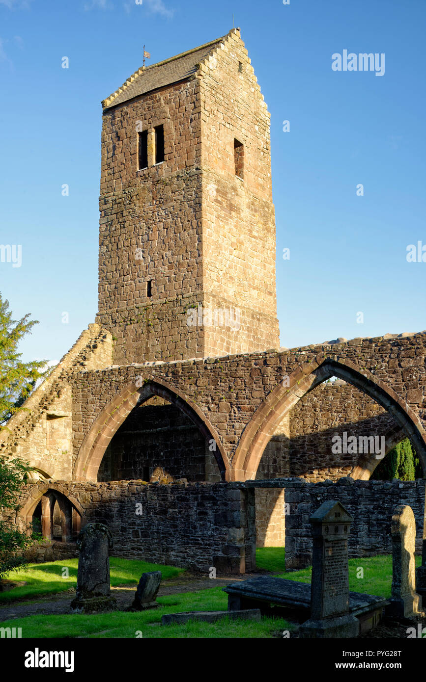Early Morning Sun on 12th century Muthill Tower and remains of Church ...