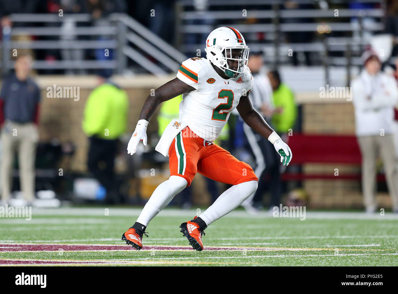 Alumni Stadium. 26th Oct, 2018. MA, USA; Miami Hurricanes defensive ...