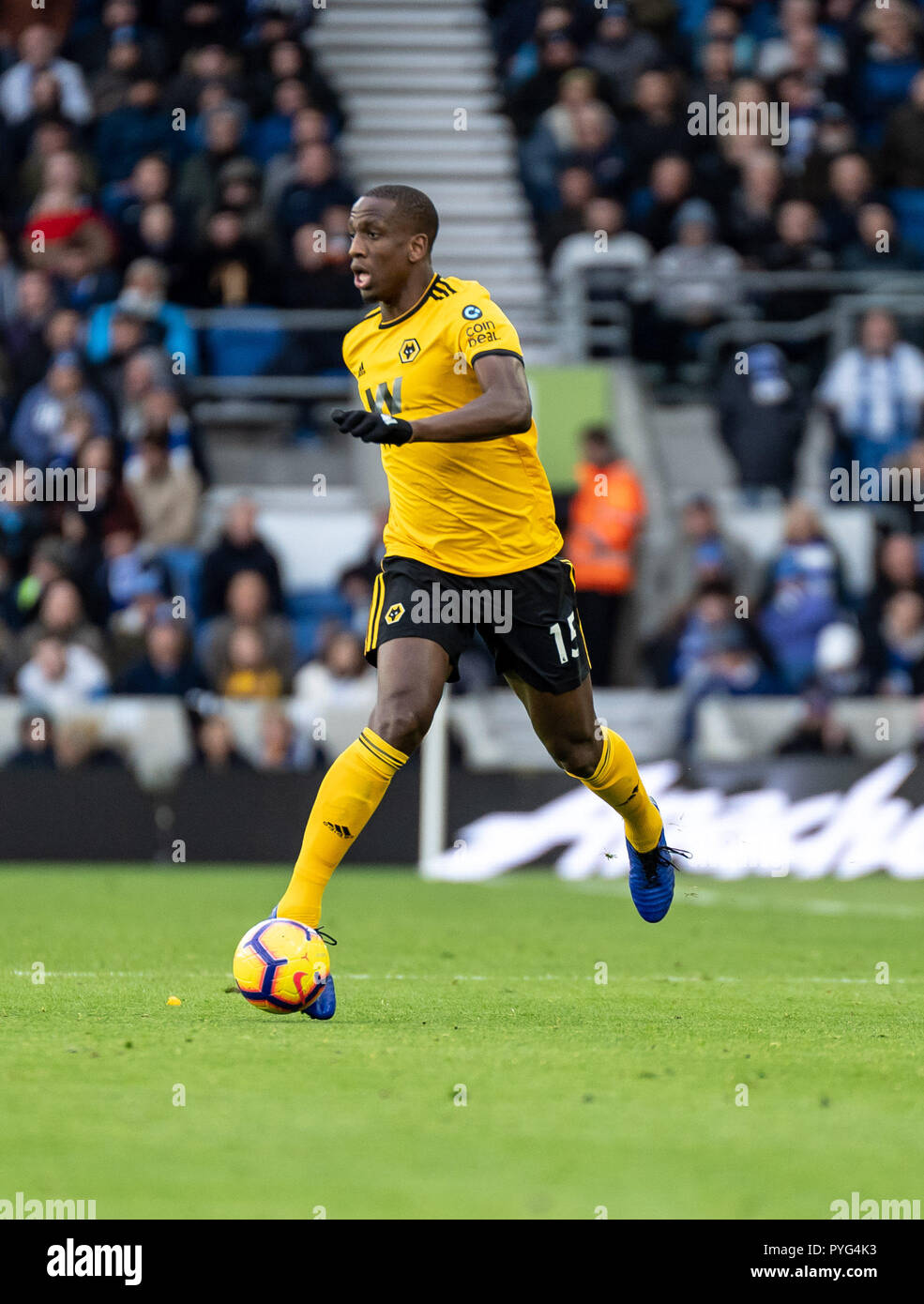 Brighton, UK. 27th October 2018. Willy Boly of Wolverhampton Wanderers ...