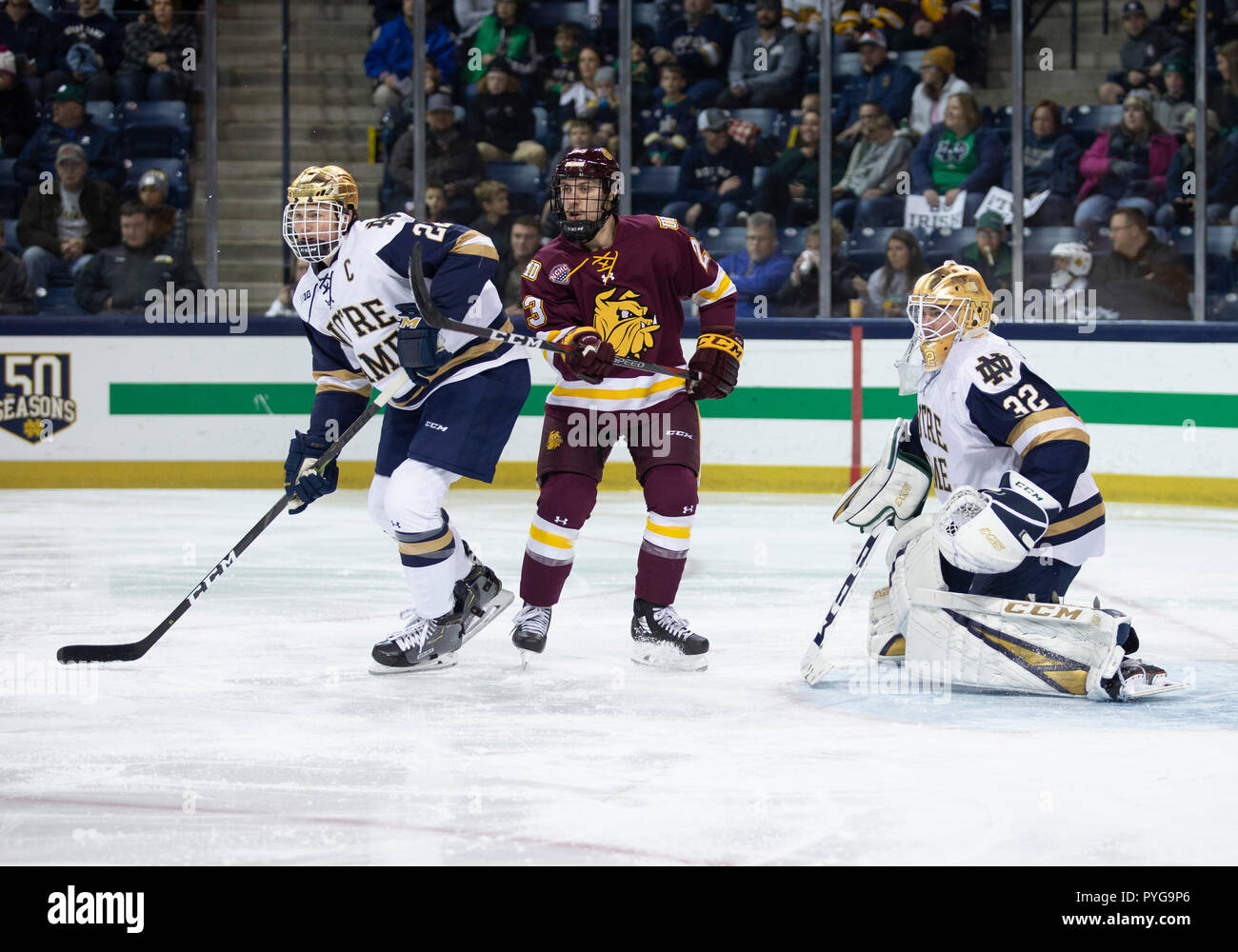 South Bend, Indiana, USA. 27th Oct, 2018. Notre Dame defenseman Andrew ...