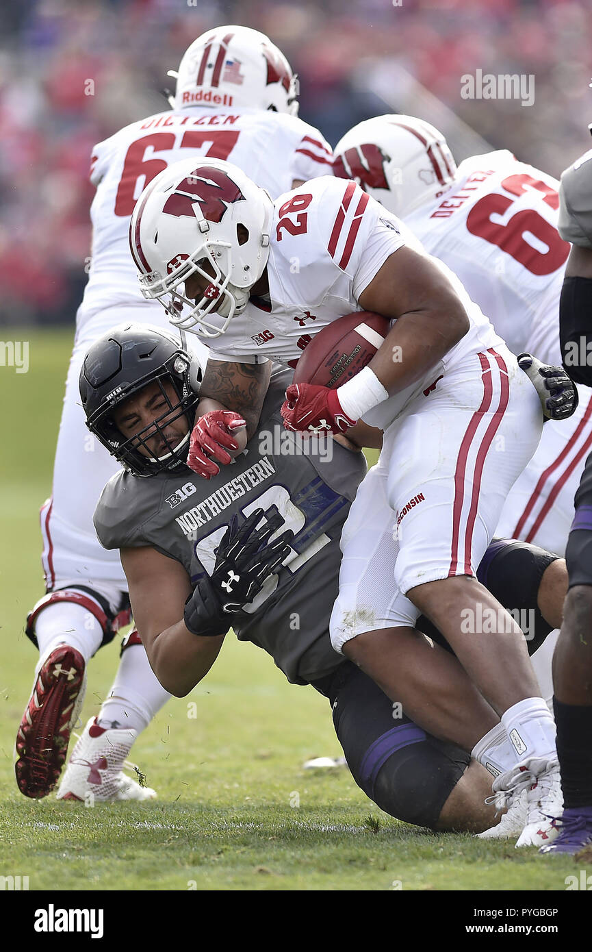Evanston, Illinois, USA. 27th Oct, 2018. Wisconsin Badgers running back ...