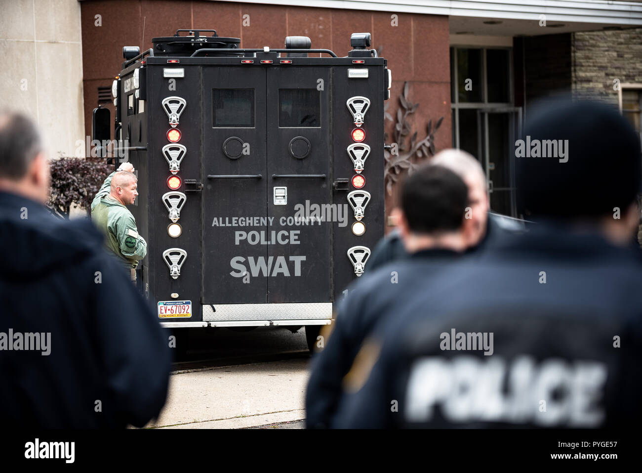 SWAT guy looks on, after the scene. Aftermath of the mass shooting at ...