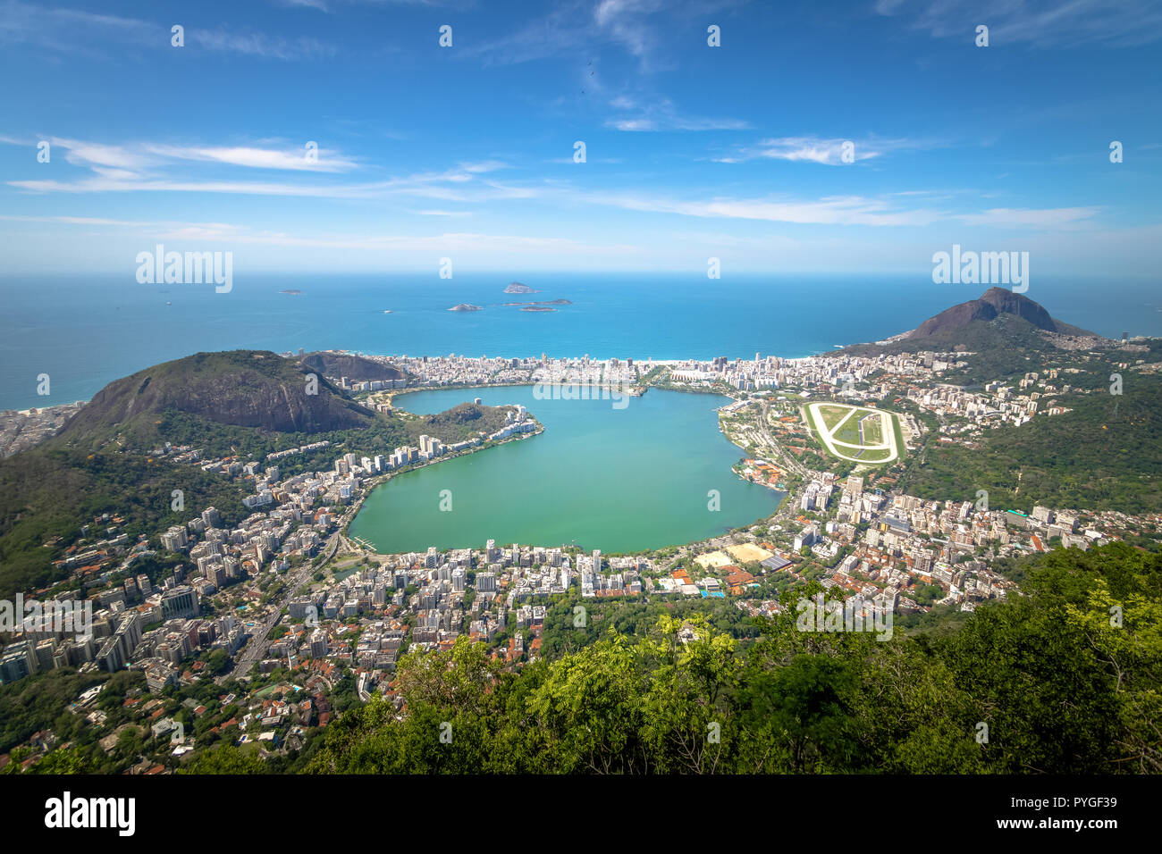 Aerial view of Rodrigo de Freitas Lagoon and Two Brothers Hill (Morro ...