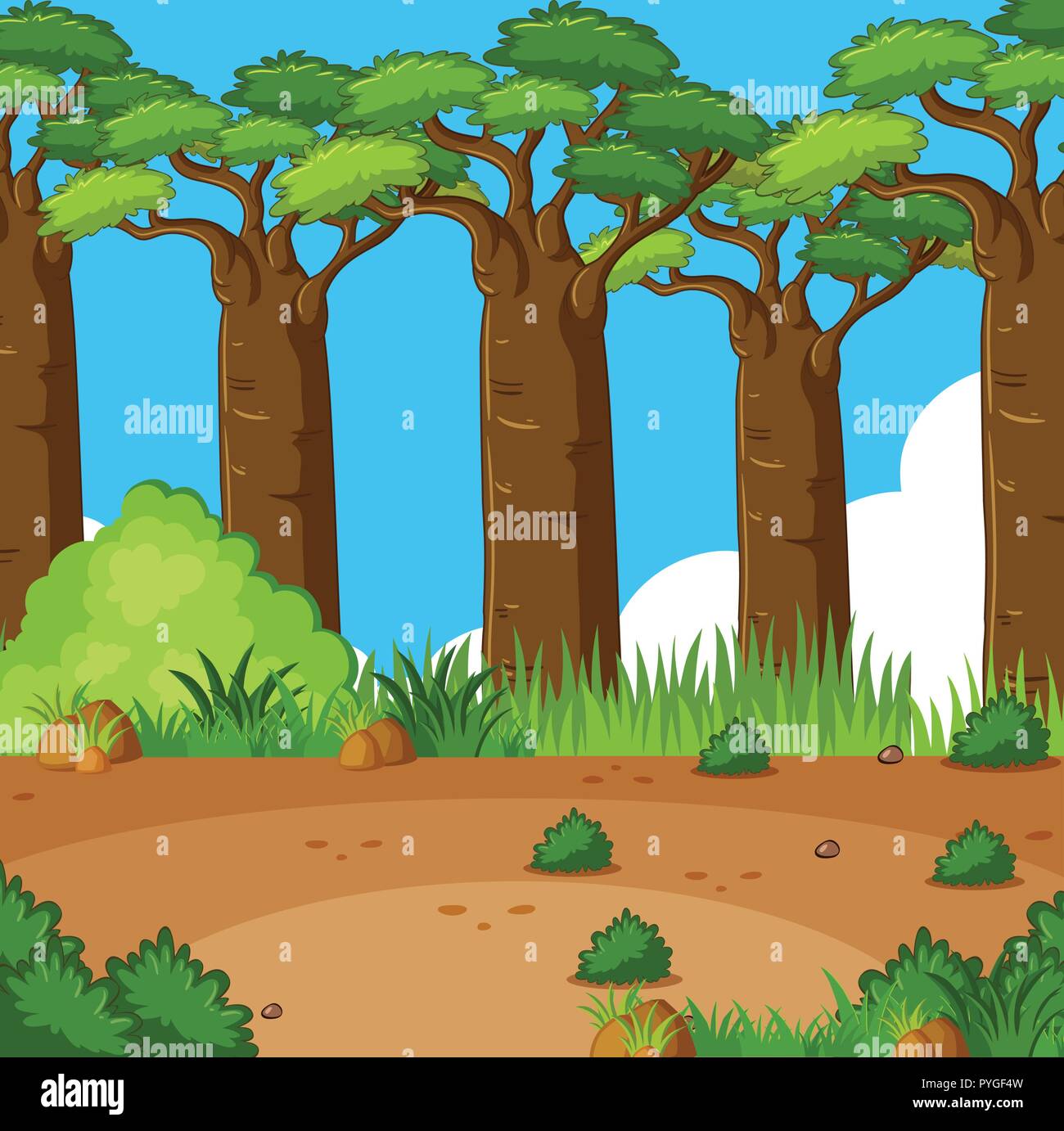 Background scene with many trees in the field illustration Stock Vector ...