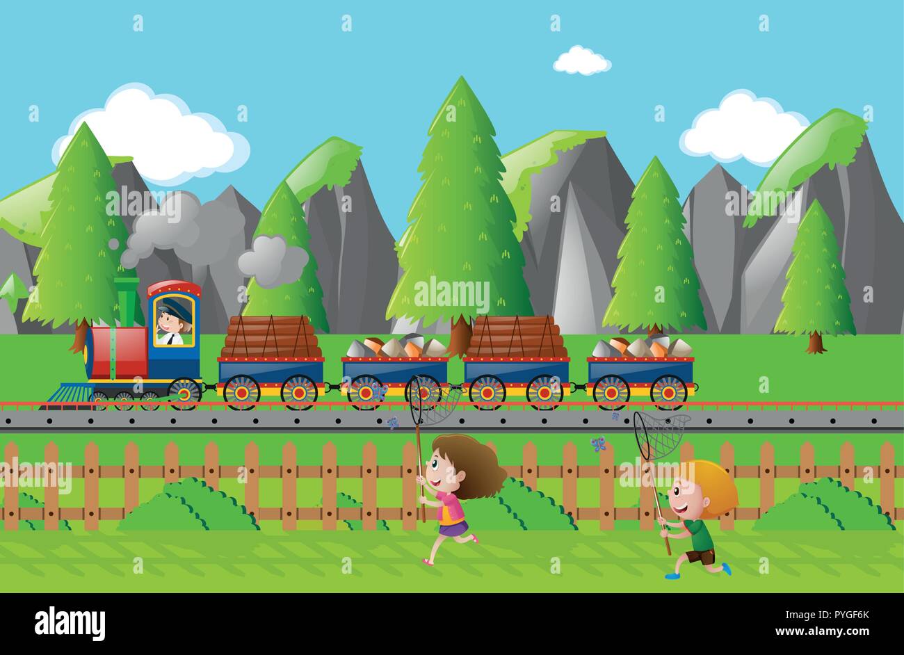 Cargo train on the track illustration Stock Vector Image & Art - Alamy