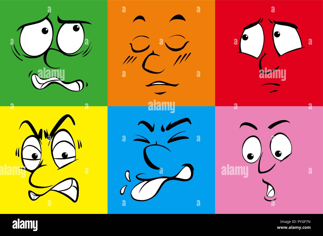 Six human emotions on colorful background illustration Stock Vector ...