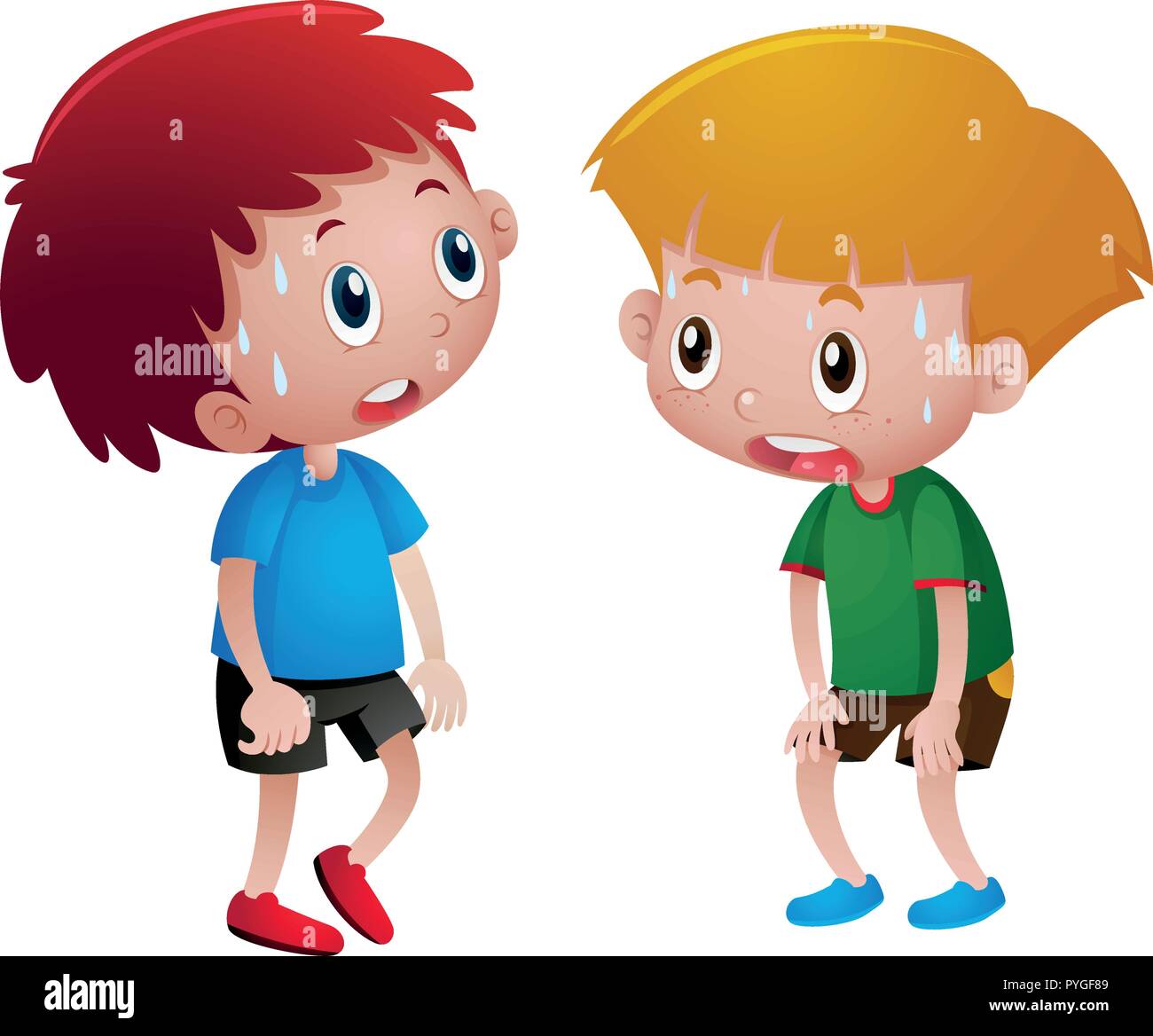 Two boys sweating and tired illustration Stock Vector Image & Art - Alamy