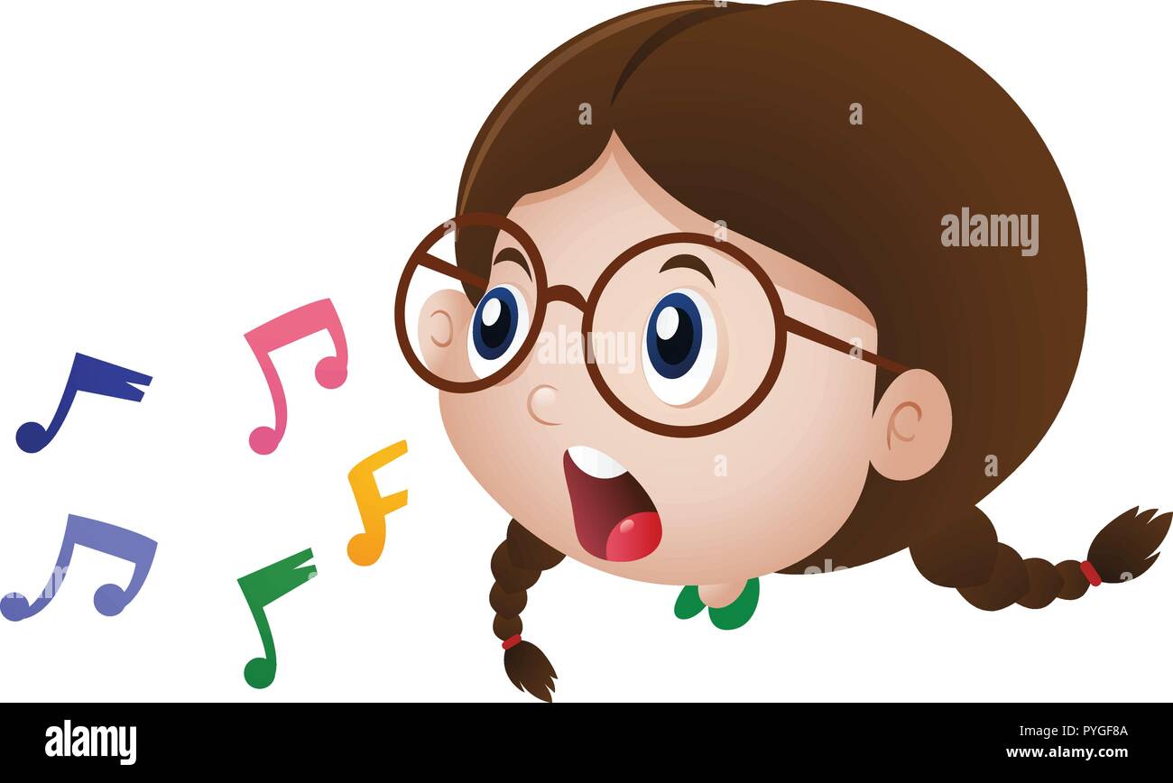 Little girl singing with music notes illustration Stock Vector Image ...