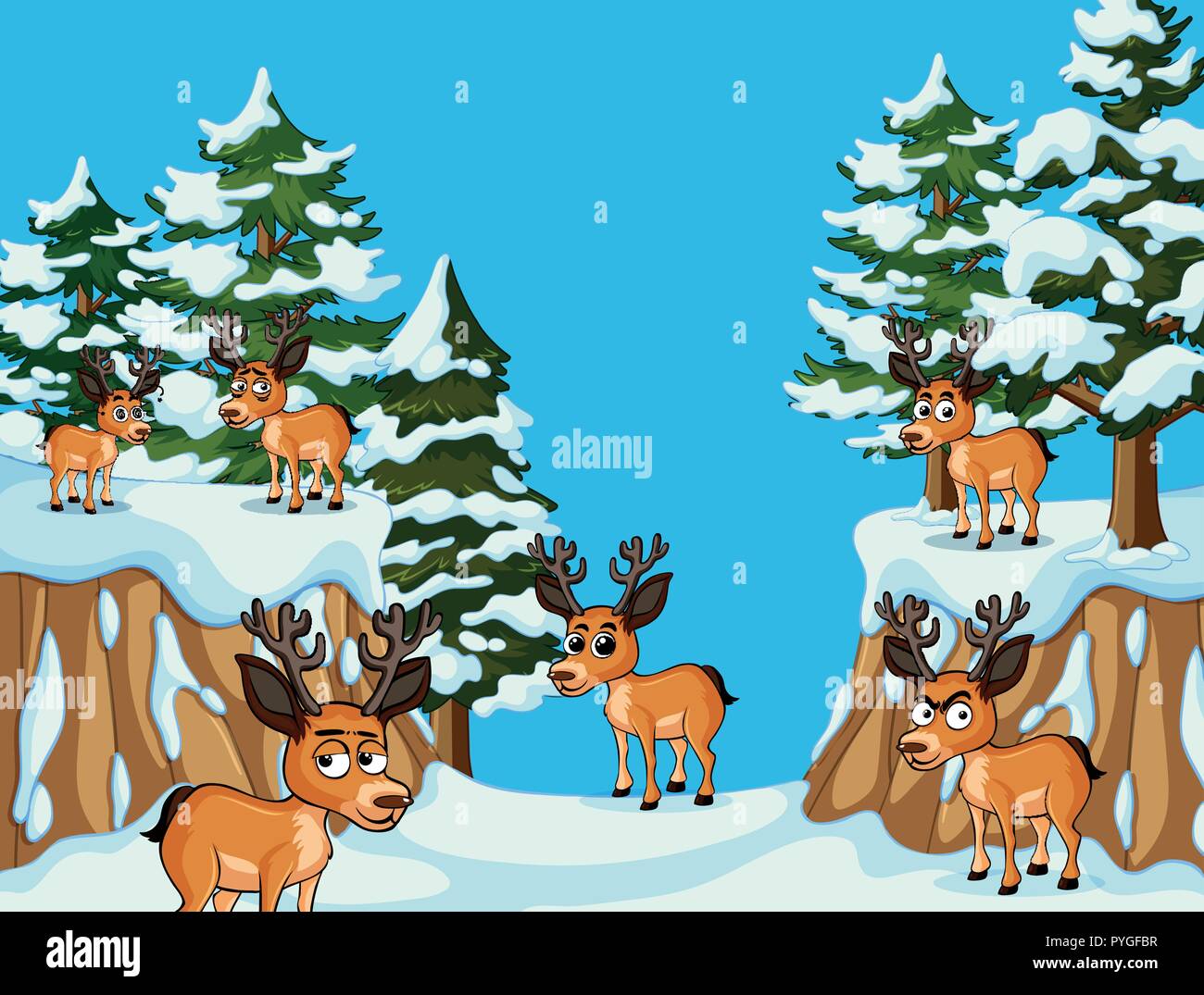 Many deers in snow mountain illustration Stock Vector Image & Art - Alamy